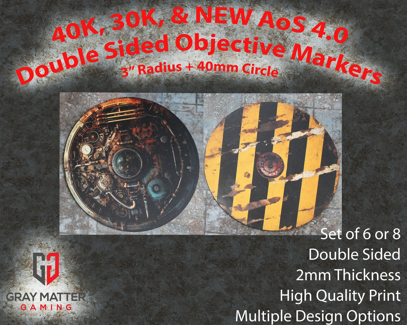 Warhammer 40k and AoS4 Neoprene Objective Markers - Hazard Stripes and ...