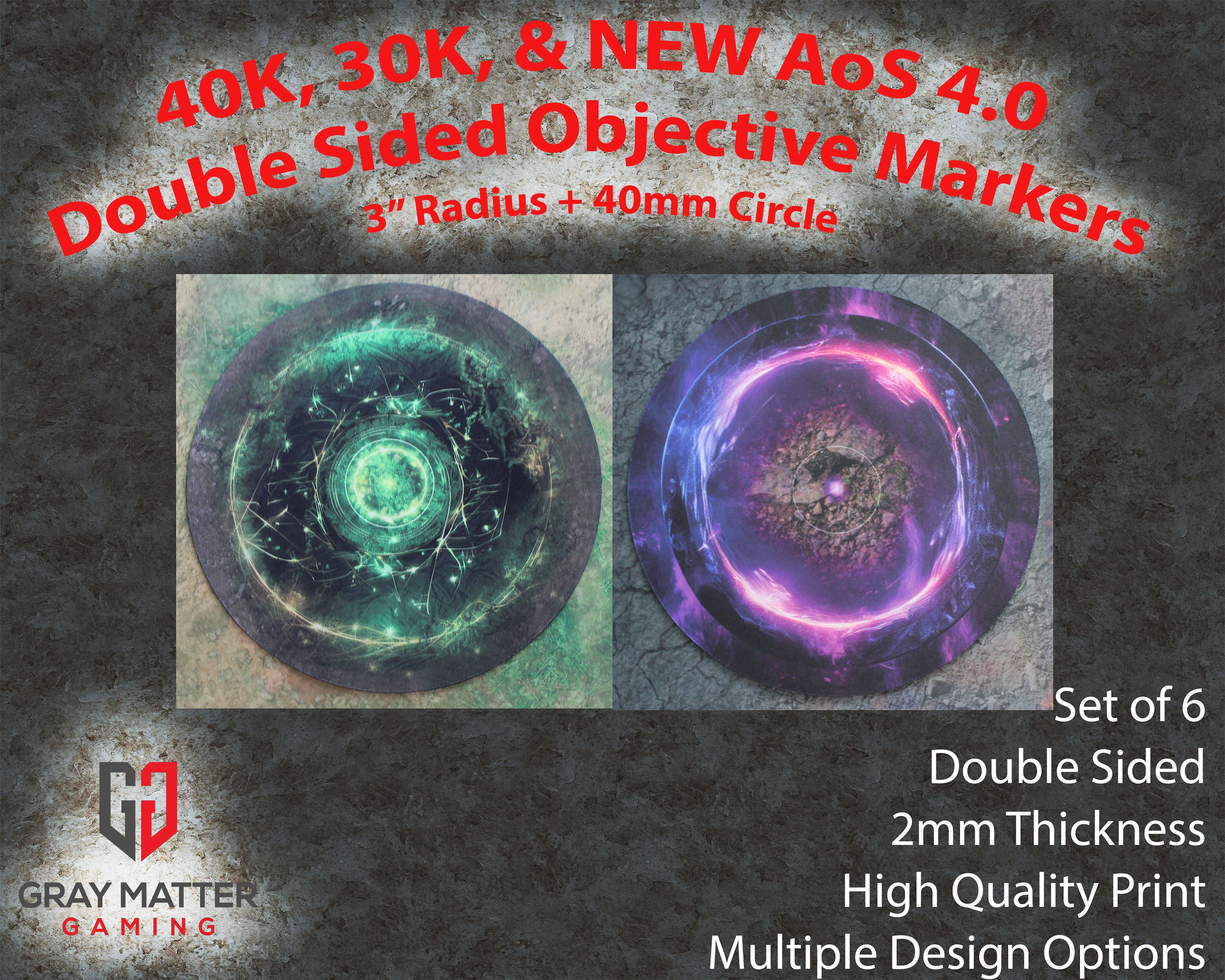 Warhammer 40k and AoS4 Neoprene Objective Markers - Green and Purple E ...